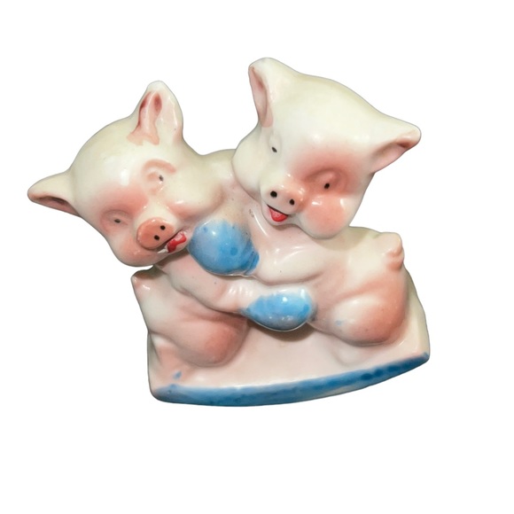 Japan | Accents | Boxing Pigs Rocker Figurine Ceramicporcelain Hand ...